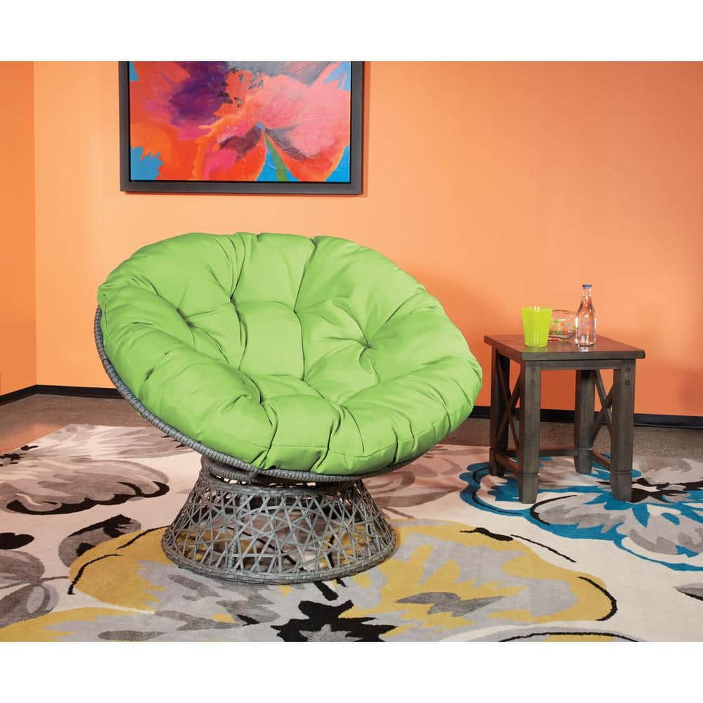 Papasan Chair with Green Round Pillow-Top Cushion and Black Frame ...