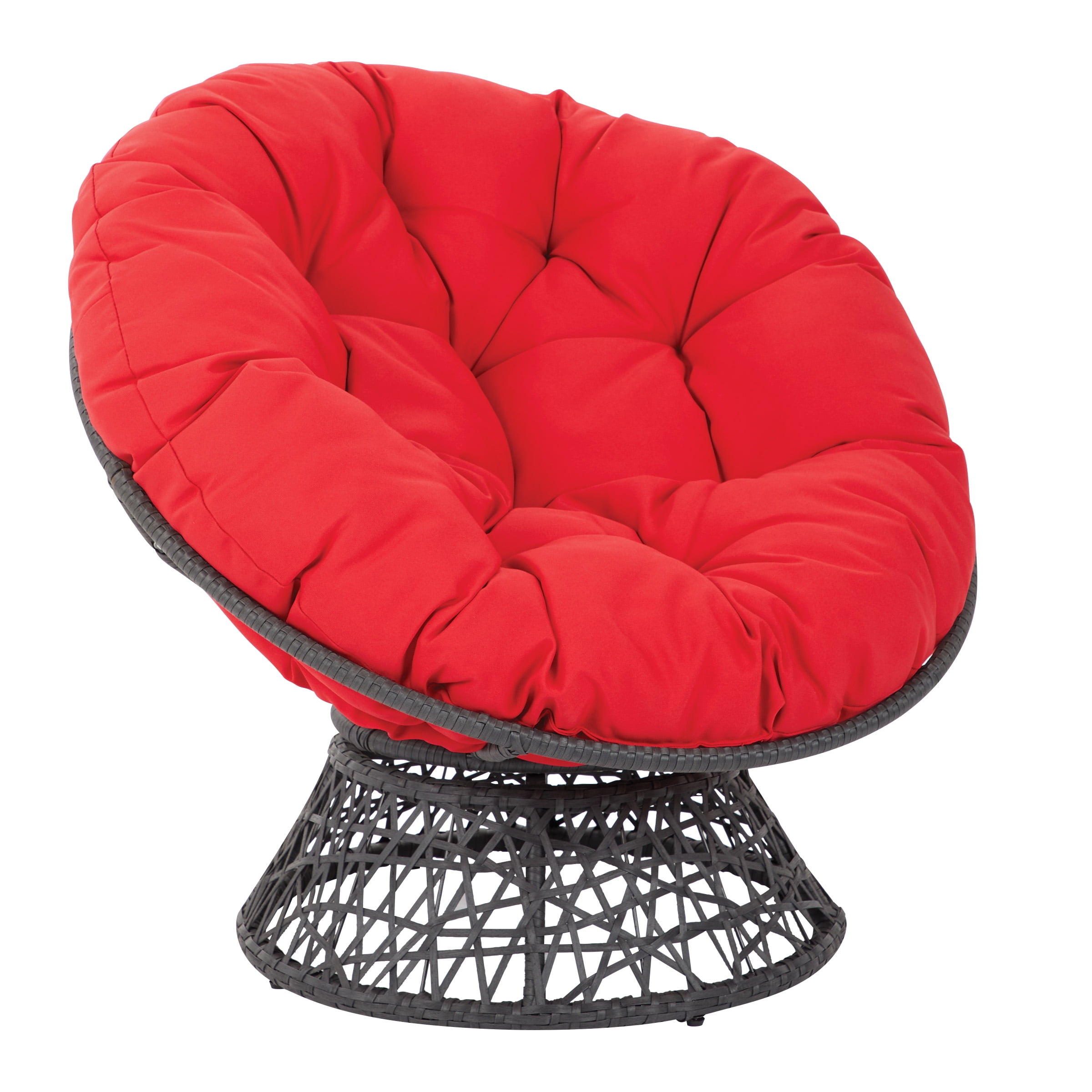 OSP Home Furnishings Papasan Chair, Red Cushion, Black Resin Wicker ...