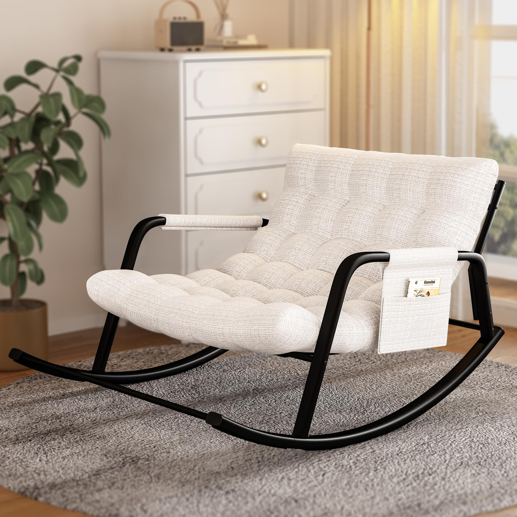 Papasan Rocking Chair Indoor Outdoor, Double Rocker Chair with Thick ...