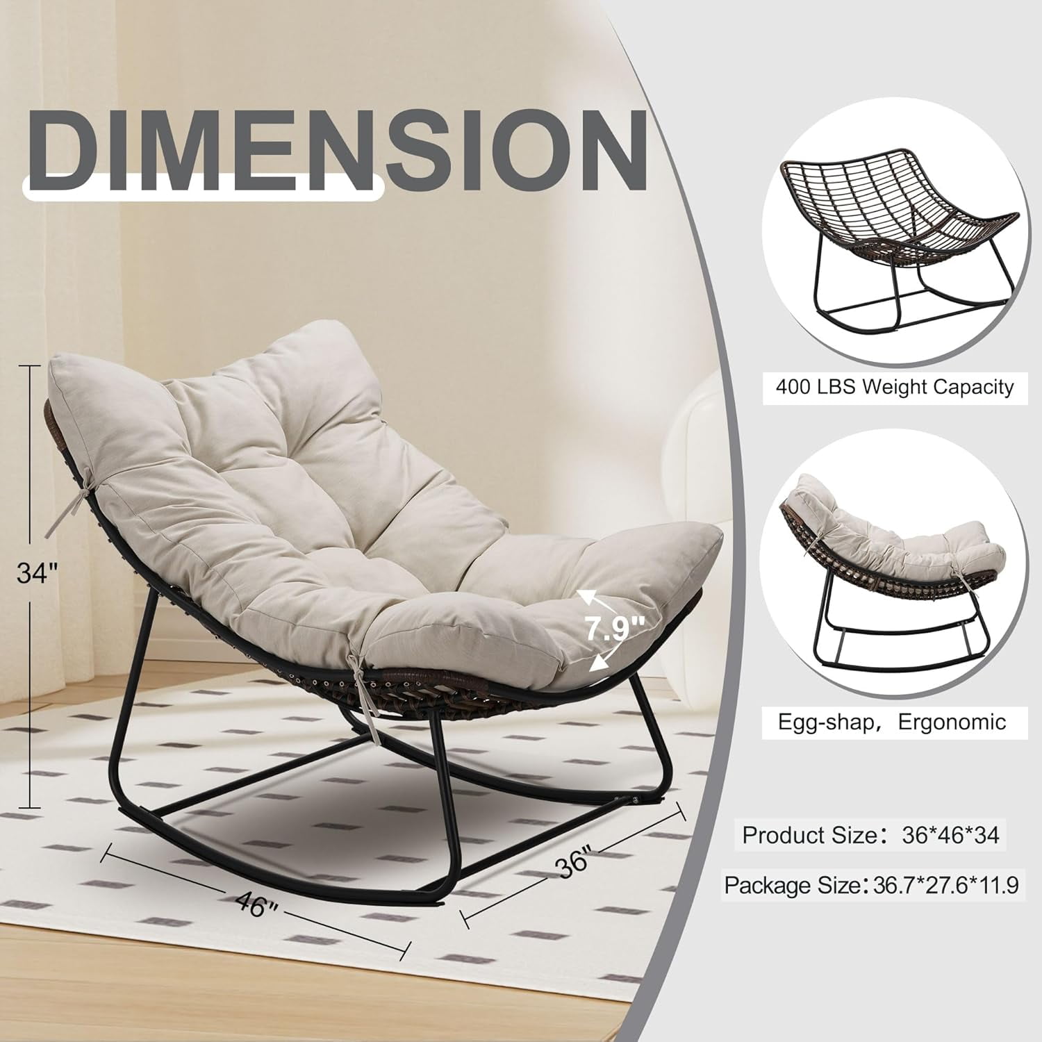 Papasan Rocking Chair, Oversized Patio Rattan Wicker Lounge Rocker ...