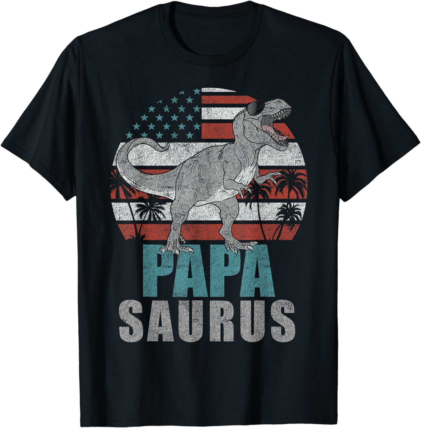 Papasaurus T Rex Dinosaur Papa Saurus American Flag Gift T-Shirt ...