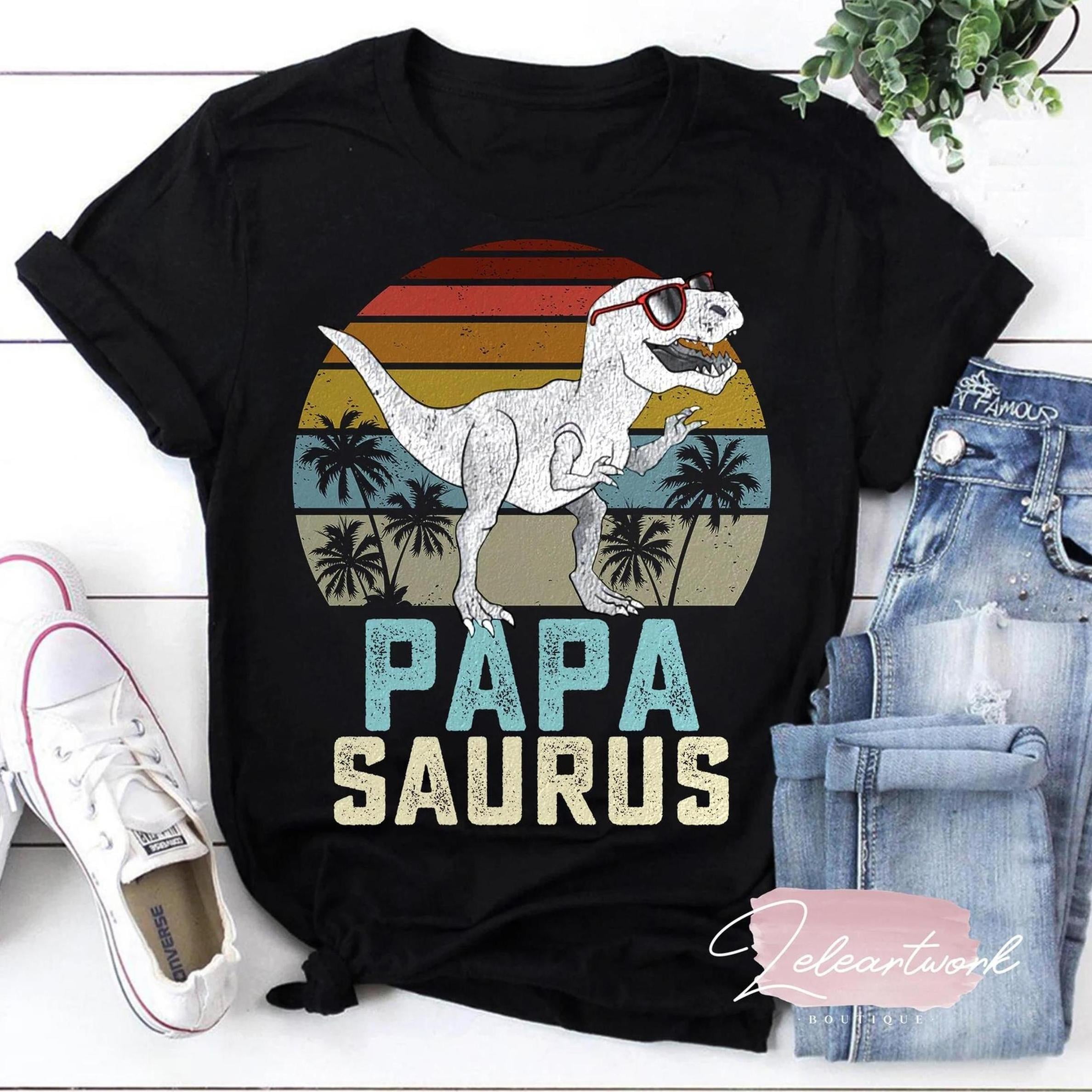 Papasaurus T-Rex Dinosaur Papa Saurus Family Matching Vintage T-Shirt ...