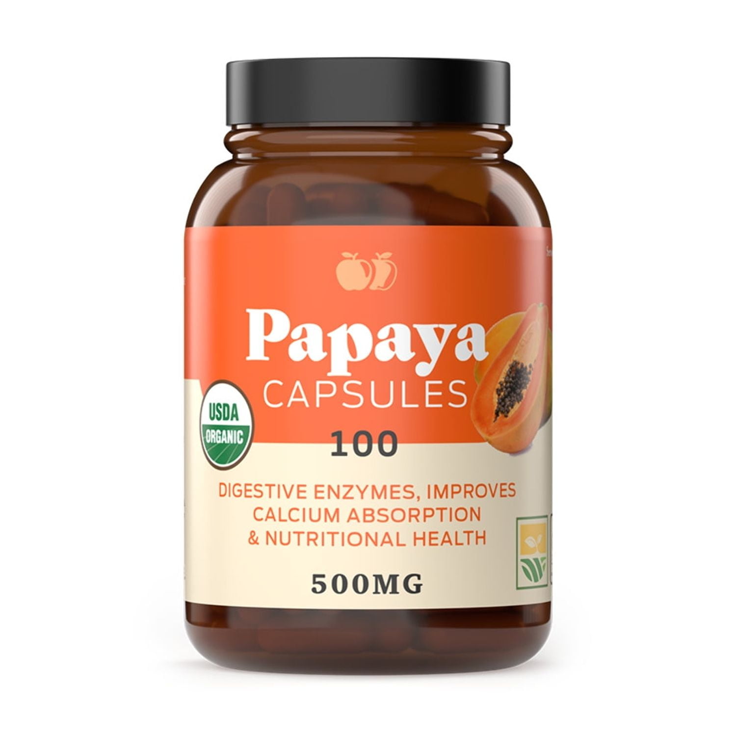 Organic Papaya & Papain Enzyme Digestion Support Capsules - 600mg, 100 ...