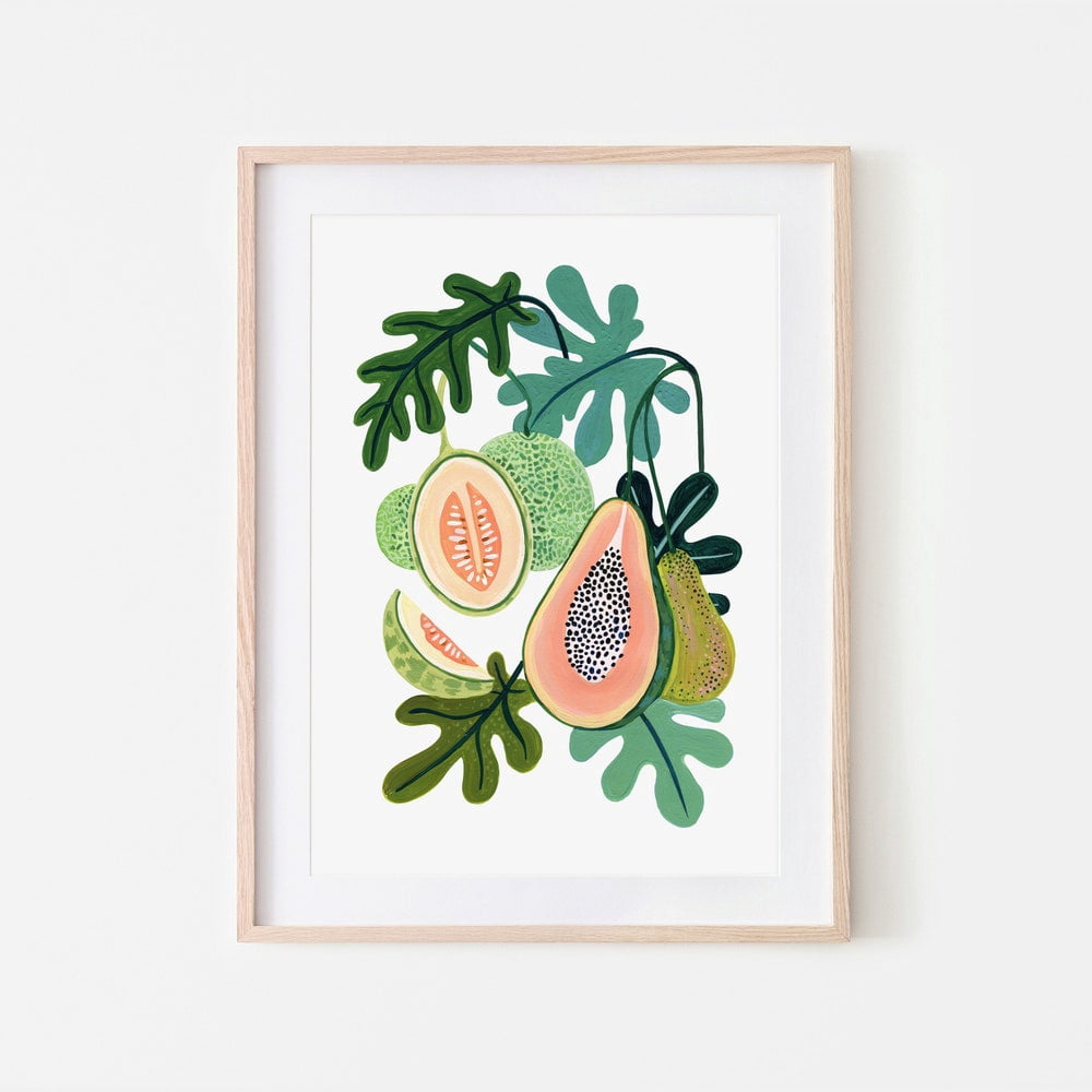 Papaya & Melon Print, Kitchen Decor, Fruit Illustration, Botanical ...