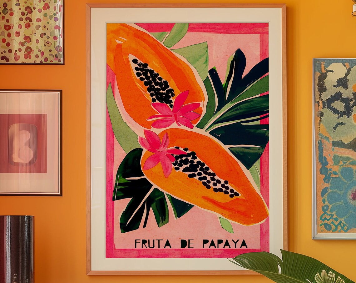 Papaya Poster, 70S Retro Poster, Orange Wall Art, Dining Room Poster ...