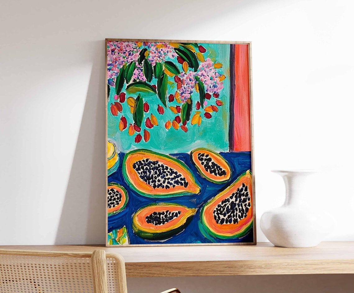 Papaya Poster, Tropical Decor, Fruit Poster, Food Poster, Kitchen Decor ...