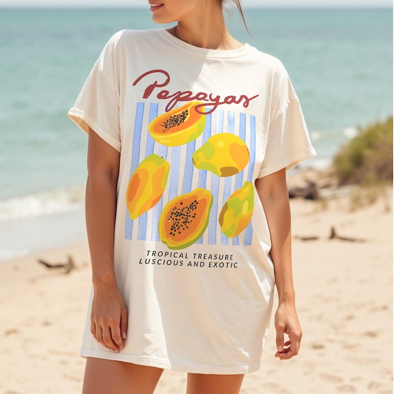 Papaya Shirt, Women's Graphic Tees with Fruit Design, Tropical Summer ...
