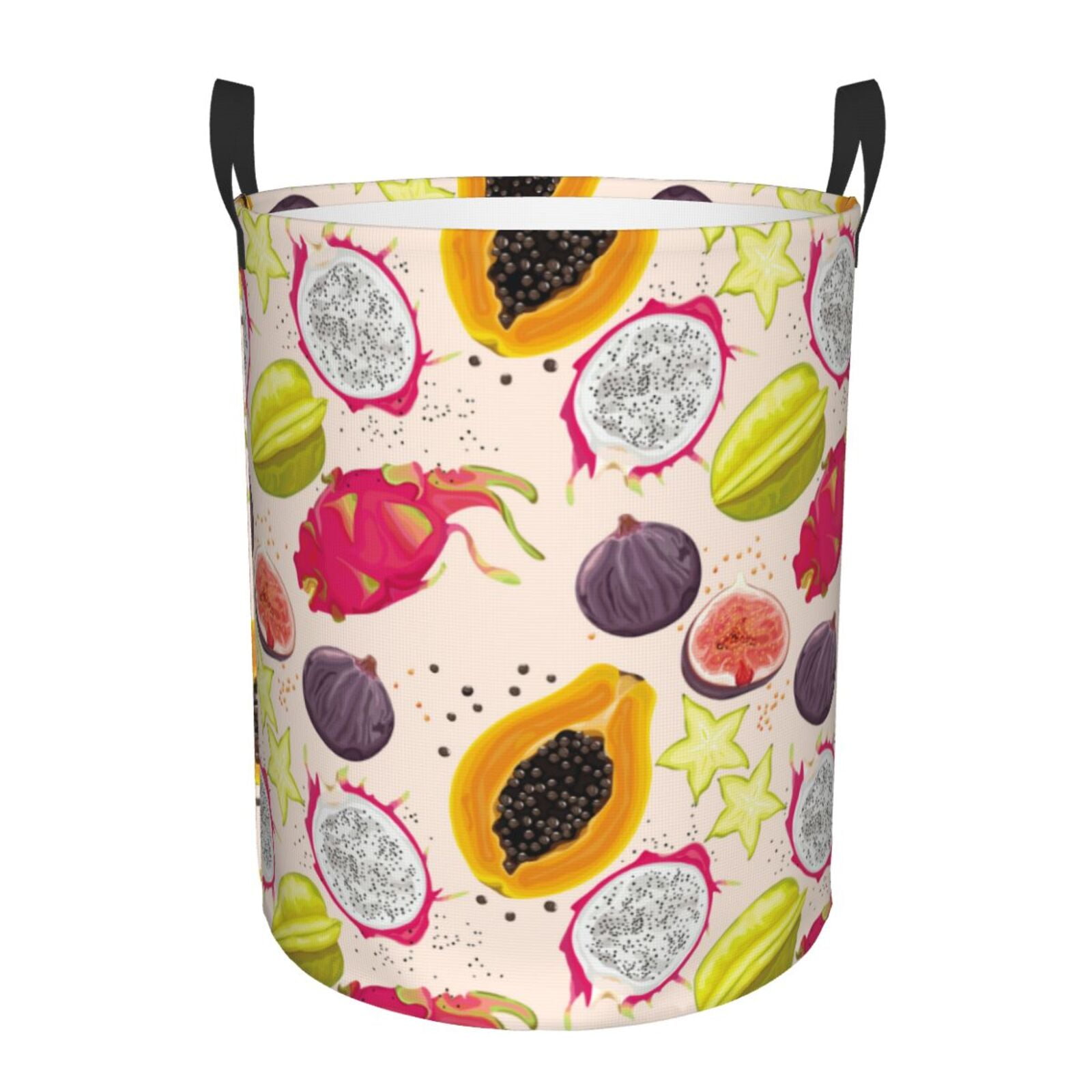 Papaya star fruit Round Laundry Basket, Laundry Hamper with Handle ...