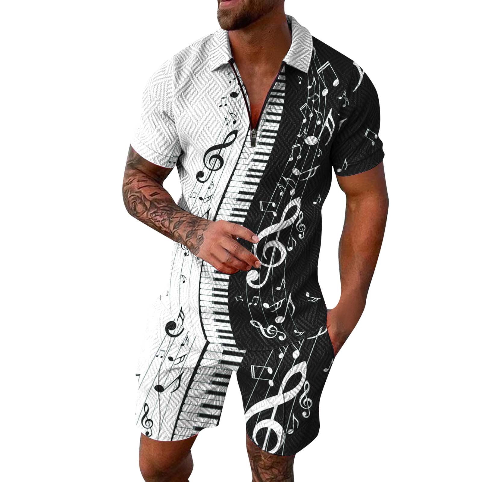 Papeey Men 2 Piece Short Sets Outfits Tropical Quarter Zip Two Piece