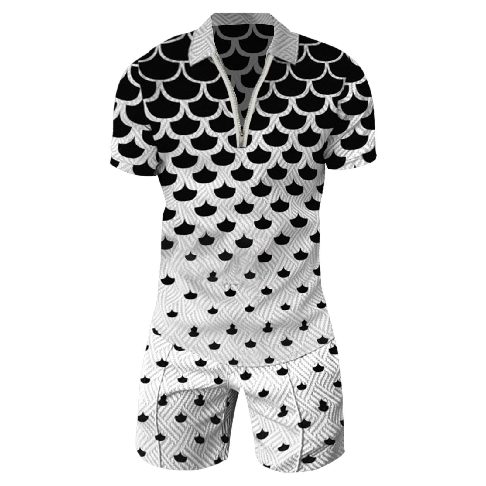 Papeey Men Shorts Sets Outfits 2 Piece Tropical Quarter Zip Two Piece