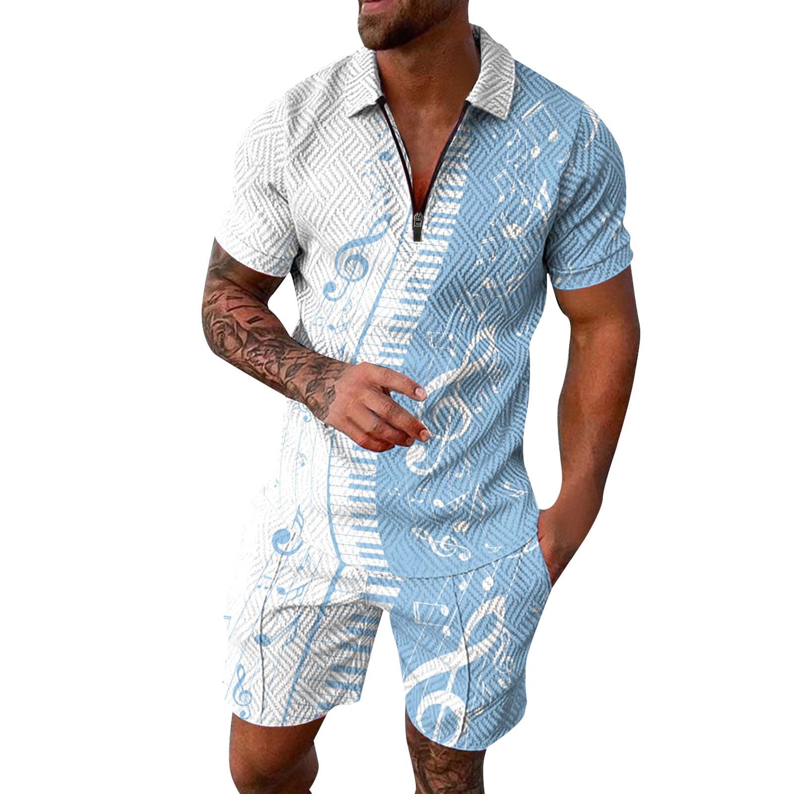 Papeey Mens 2 Piece Short Set Slim Fit Casual Fashion White Sets