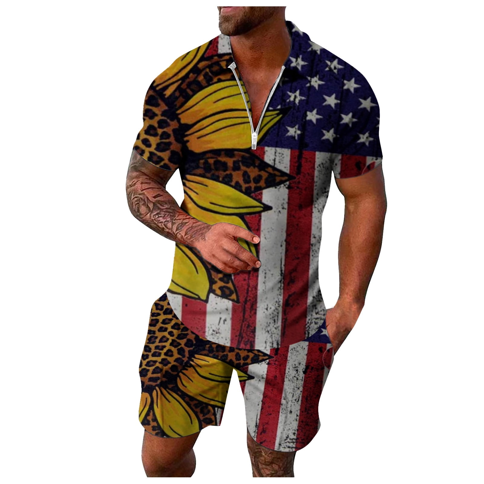 Papeey Mens Solid Textured Short Set Beach Vacation Set Matching