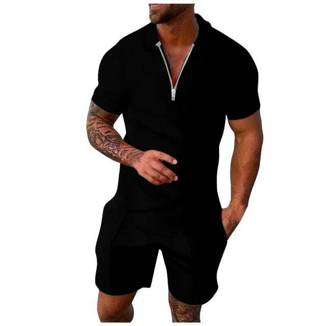 Papeey Outfits For Men 2 Piece Sets Short Sleeve Slim Fit Matching Two