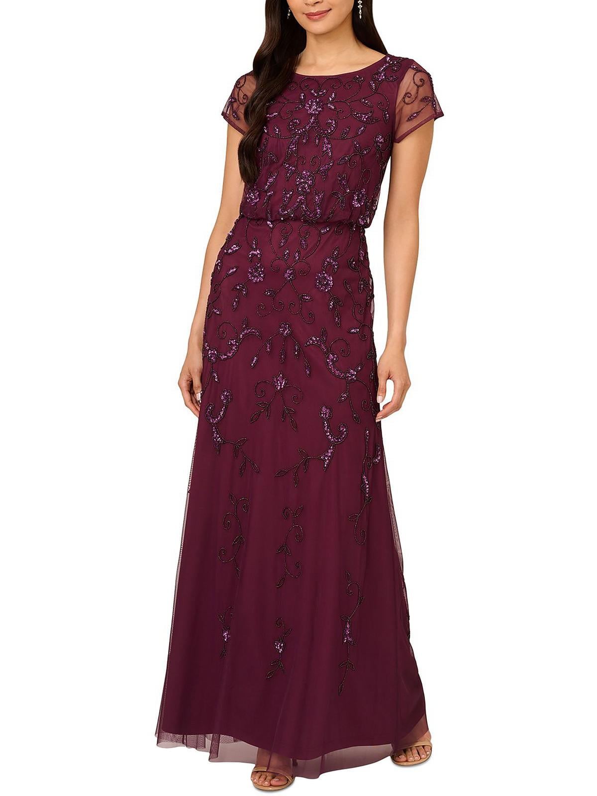 Papell Studio by Adrianna Papell Womens Beaded Mesh Evening Dress ...