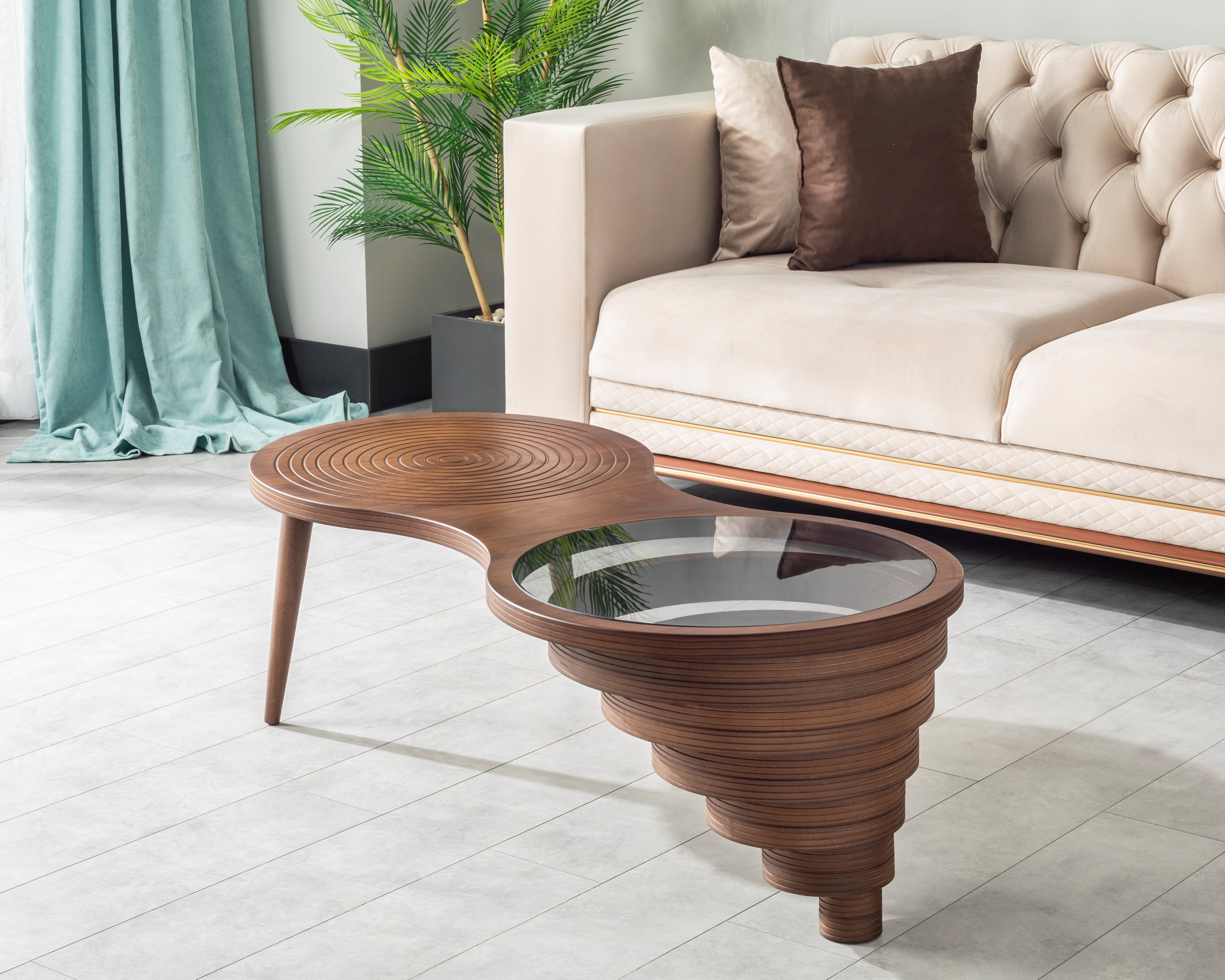 Papella Model Relax Brown Wooden Coffee Table with Glass Rustic Table ...
