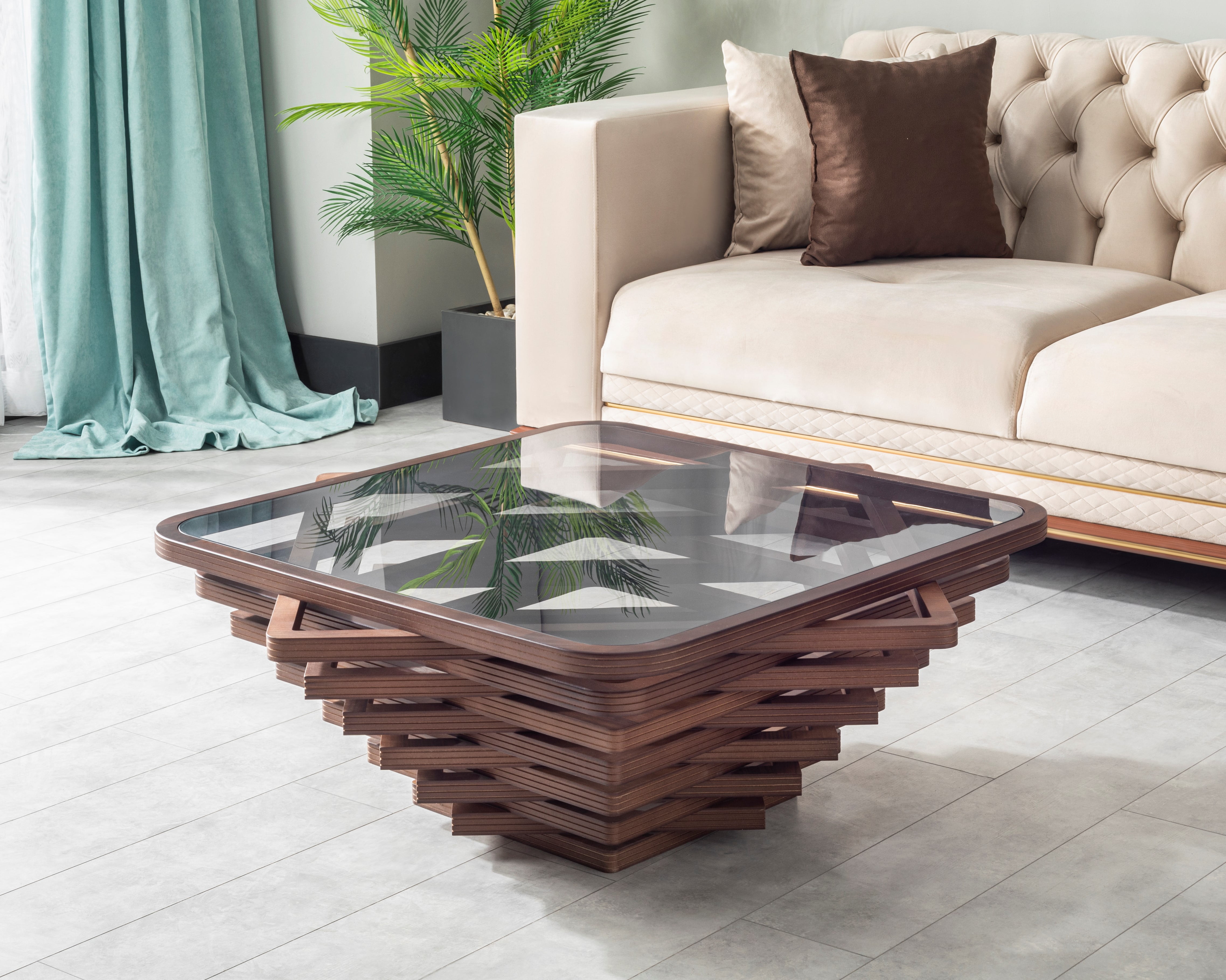 Papella Model Sardinia Brown Wooden Coffee Table with Glass Rustic ...