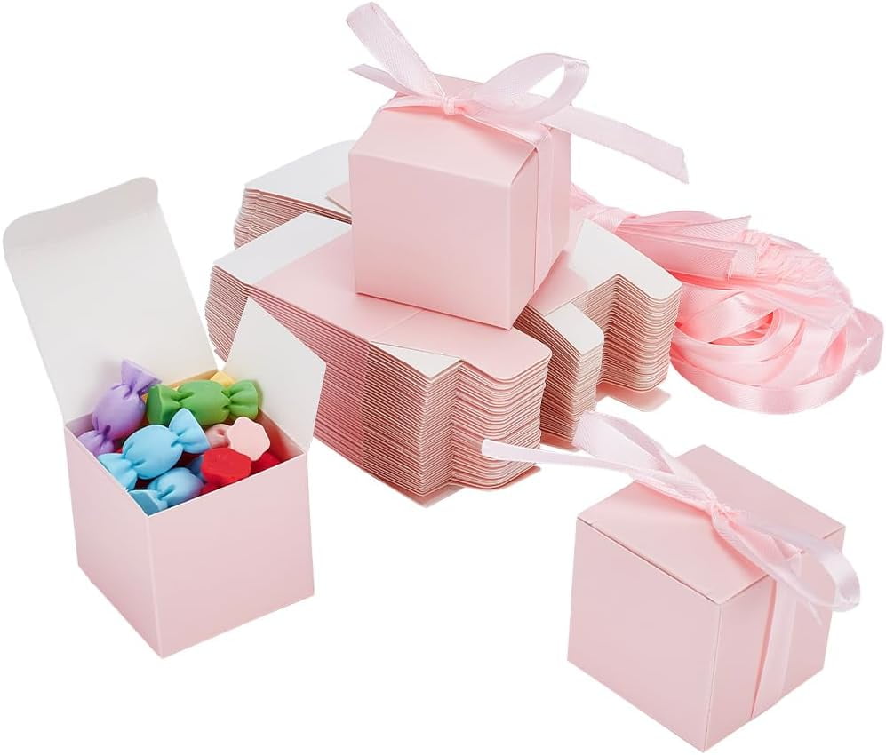 Paper 50 set Square Fold Paper Candy boxes with Ribbon for Wedding ...