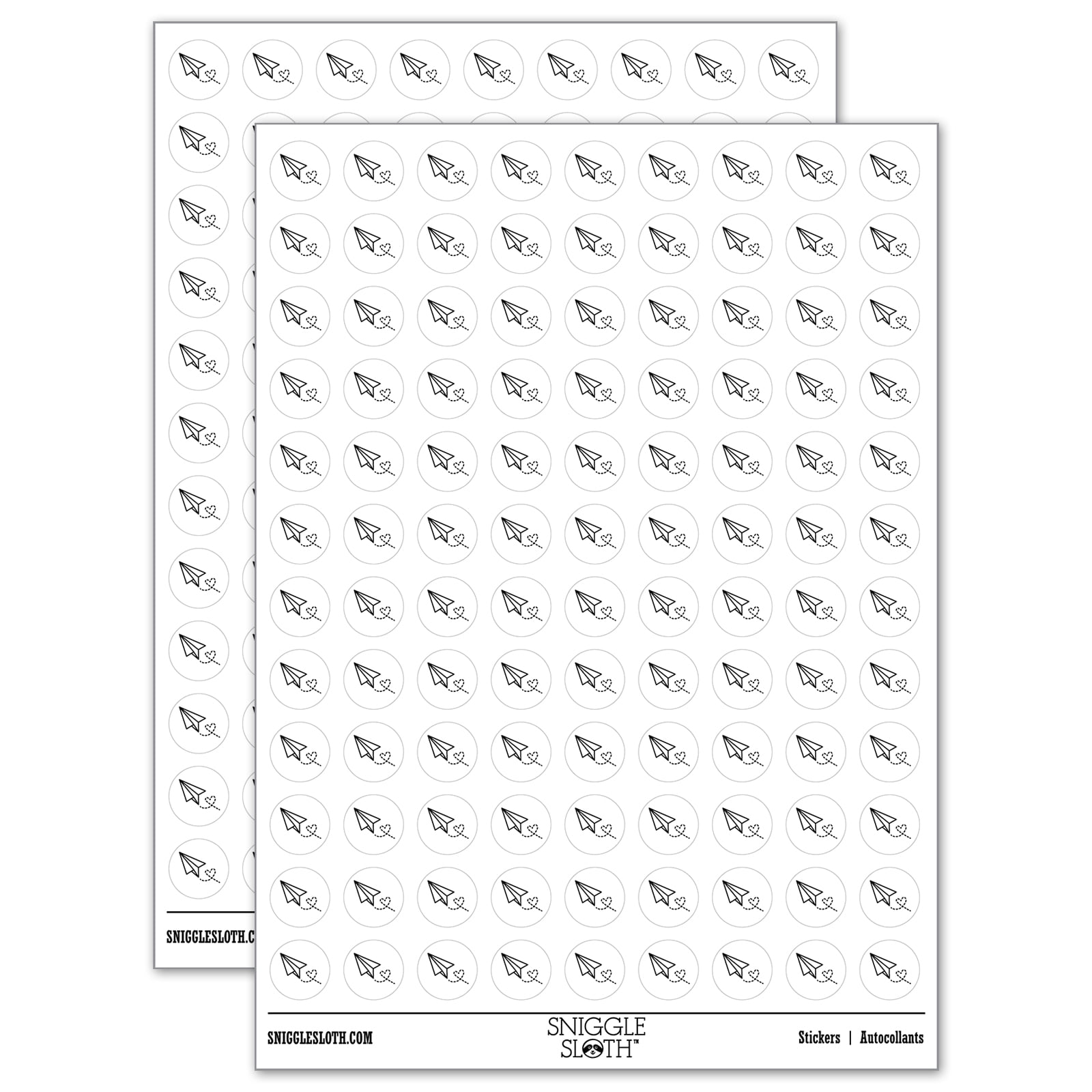 Paper Airplane with Heart 200+ Round Stickers - White - Gloss Finish ...