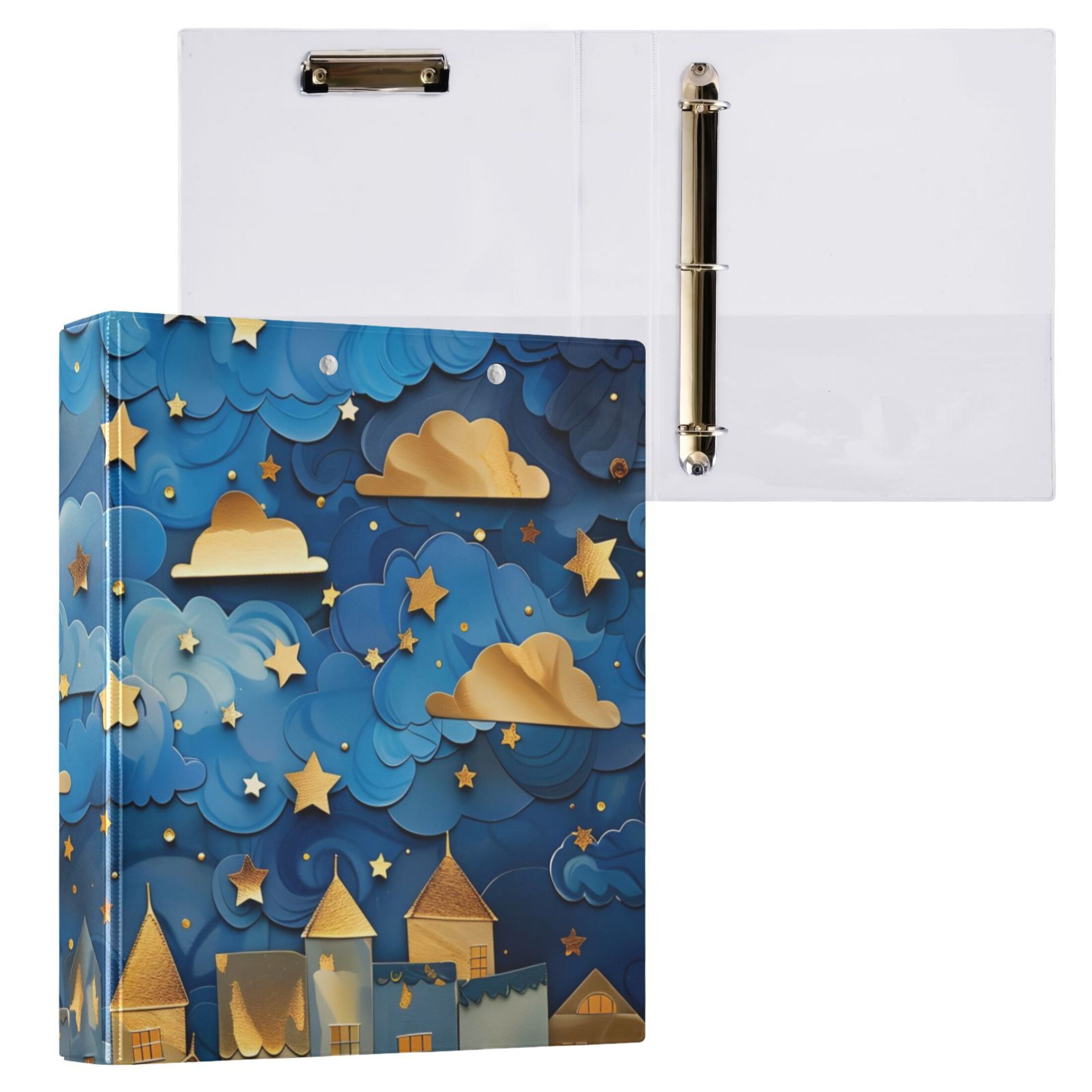 Paper Art Nocturne Clouds Stars Round Ring Binder 3 Rings 1.5" Capacity ...