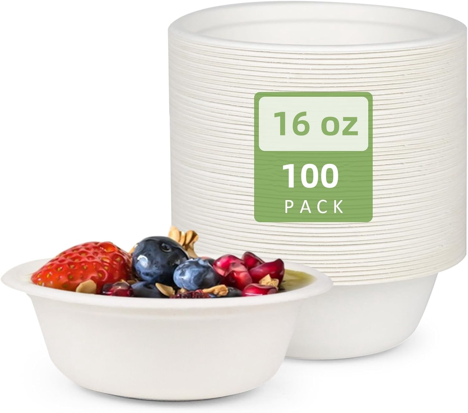 Paper Bowls, 100 Pack 16 Oz Paper Bowls Disposable Heavy Duty, Bagasse ...