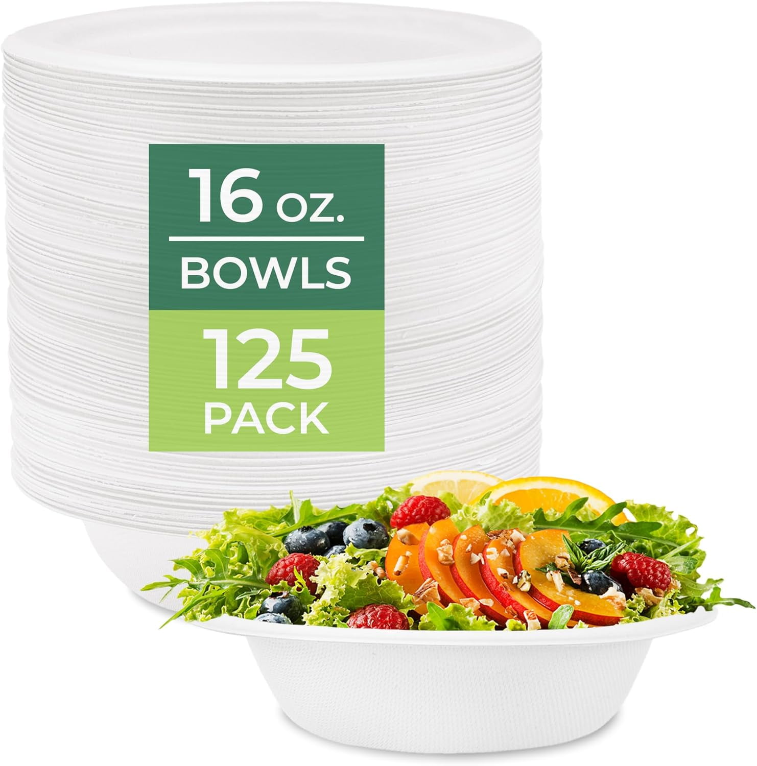 Paper Bowls - Disposable 16 oz. Soup Bowl, 125-Pack Biodegradable ...