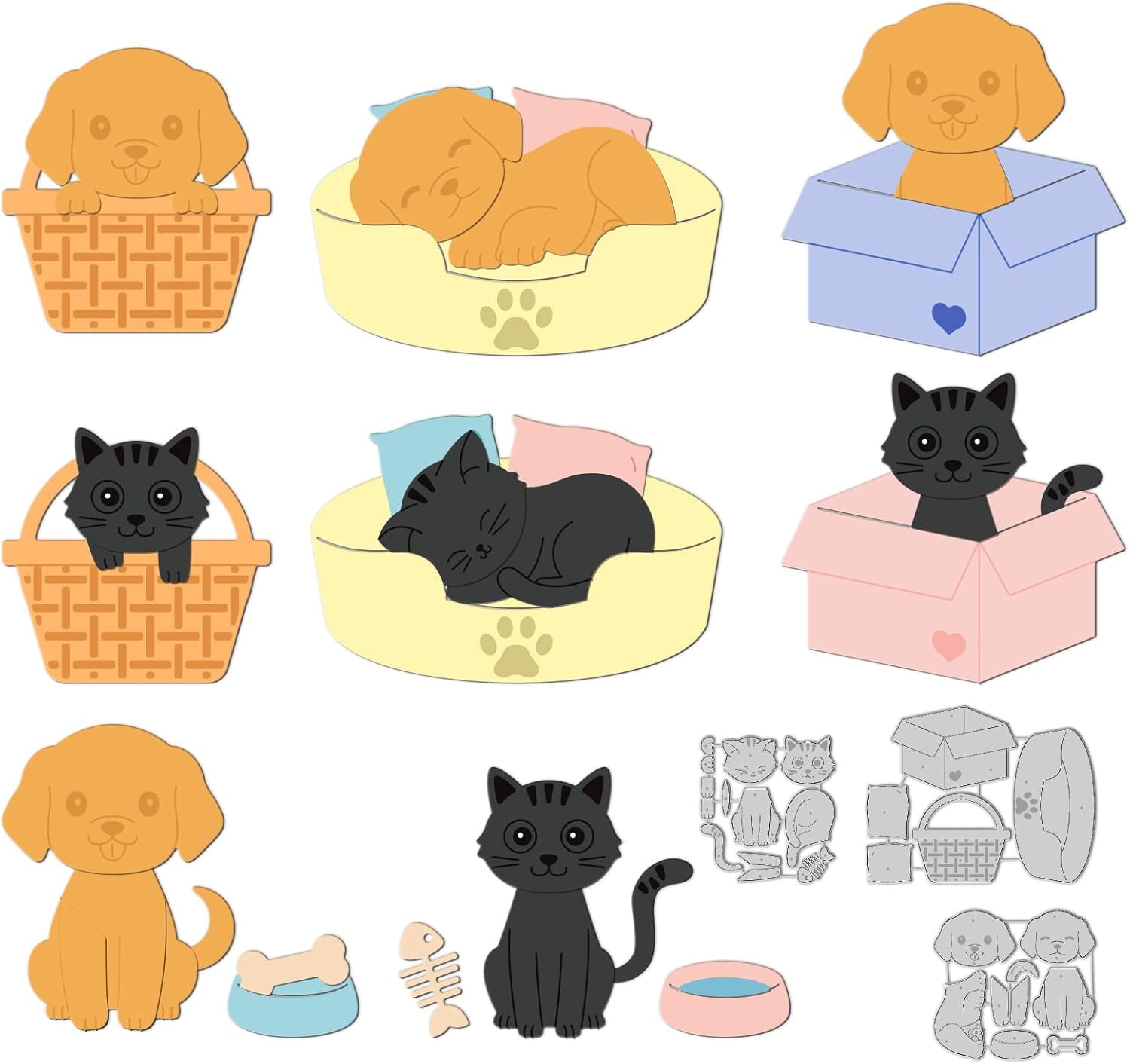 Paper Box Cats and Dogs Cut Dies Pet Theme with Basket and Nest ...
