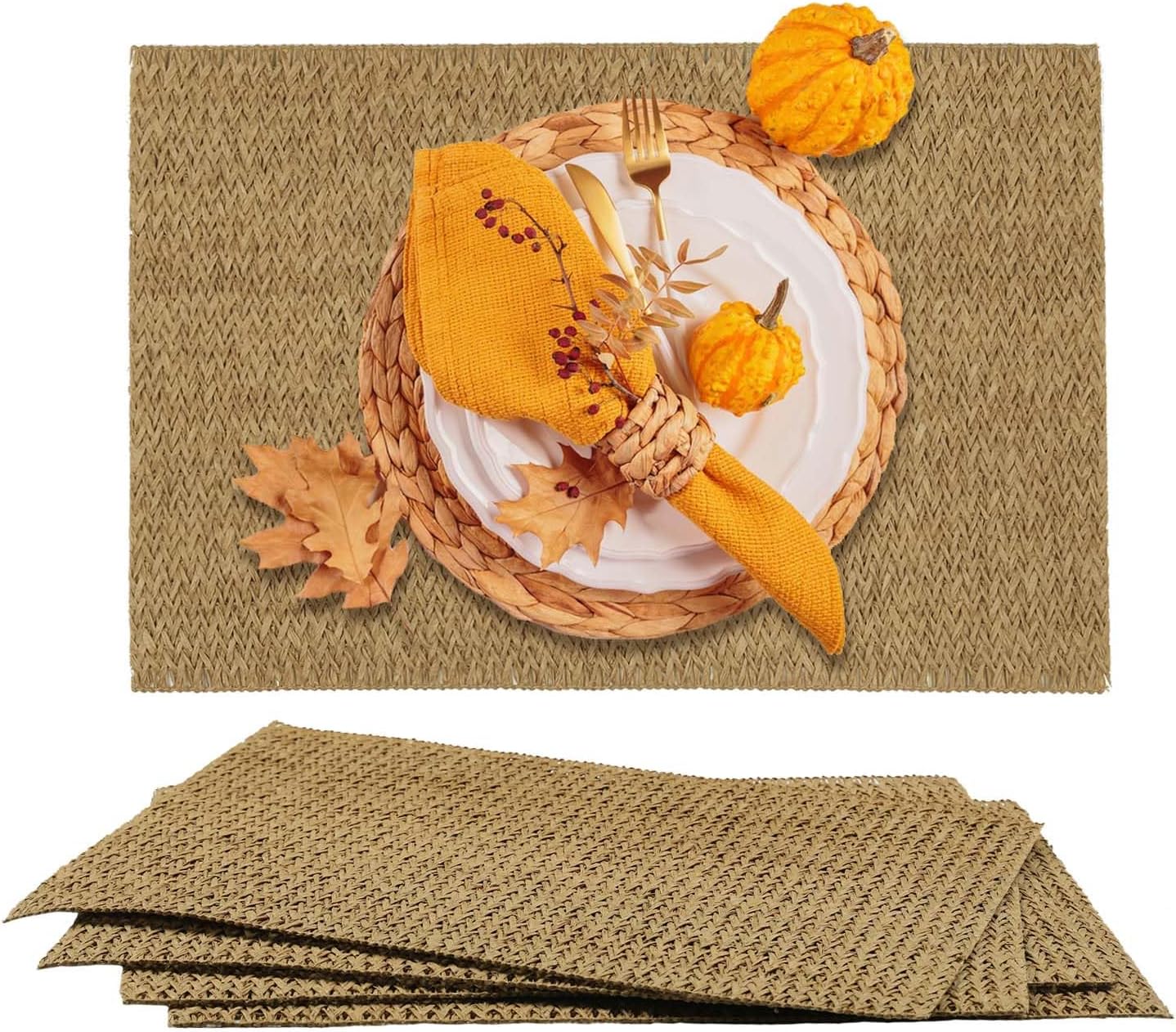Paper Braided Placemats Set of 4 Non-Slip Natural Heat Resistant Table ...