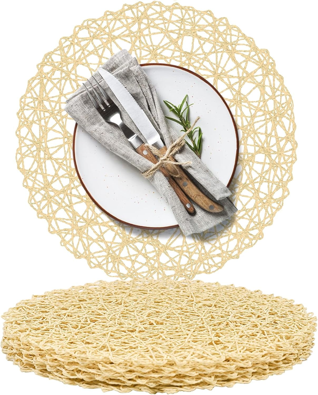 Paper Braided Round Placemats Set of 6 Natural Non-Slip Heat Resistant ...