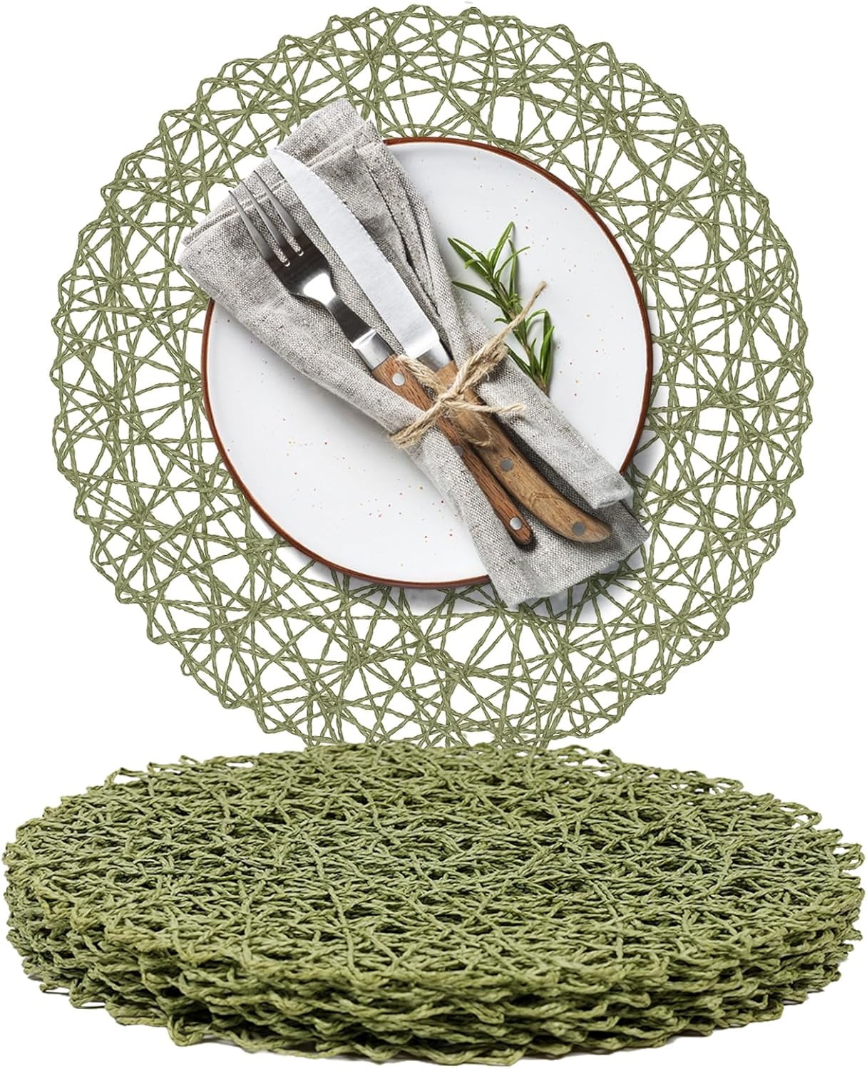 Paper Braided Round Placemats Set of 6 Natural Non-Slip Heat Resistant ...