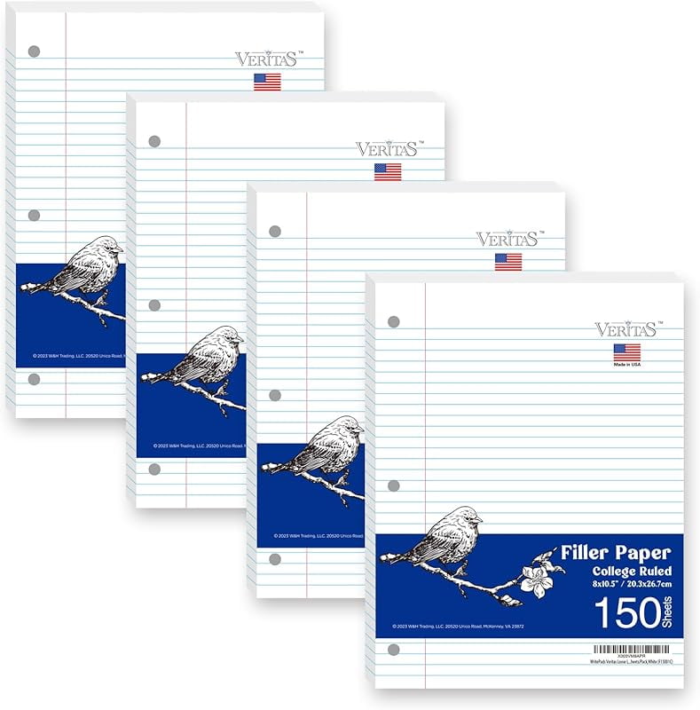 Paper Bulk Loose Leaf Paper,8"x10-1/2" College Ruled Filler Paper,3 ...