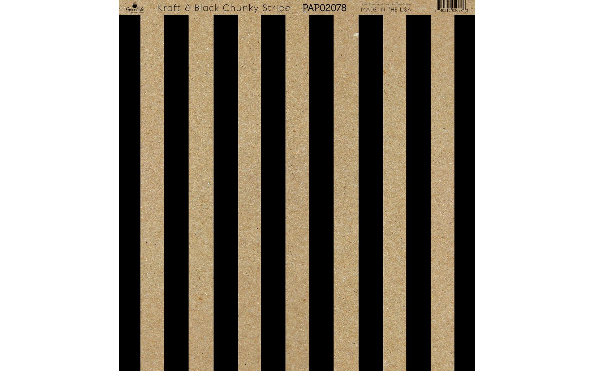 Paper Cafe Cardstock 12"x 12" Kraft & Black Chunky Stripe 15pc ...