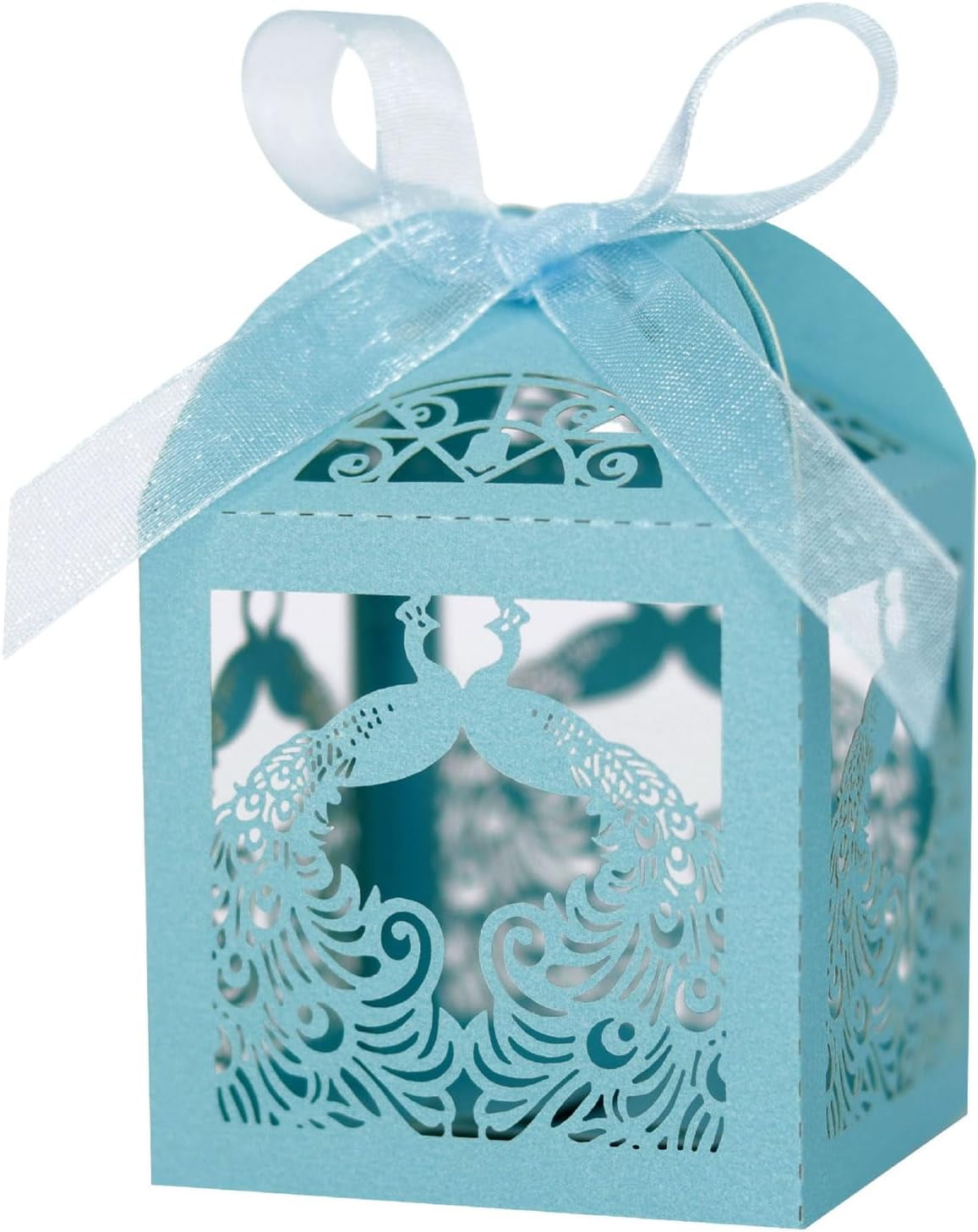 Paper Candy Boxes, 50 Pack Blue Peacock Pattern Laser Cut Boxes Hollow ...
