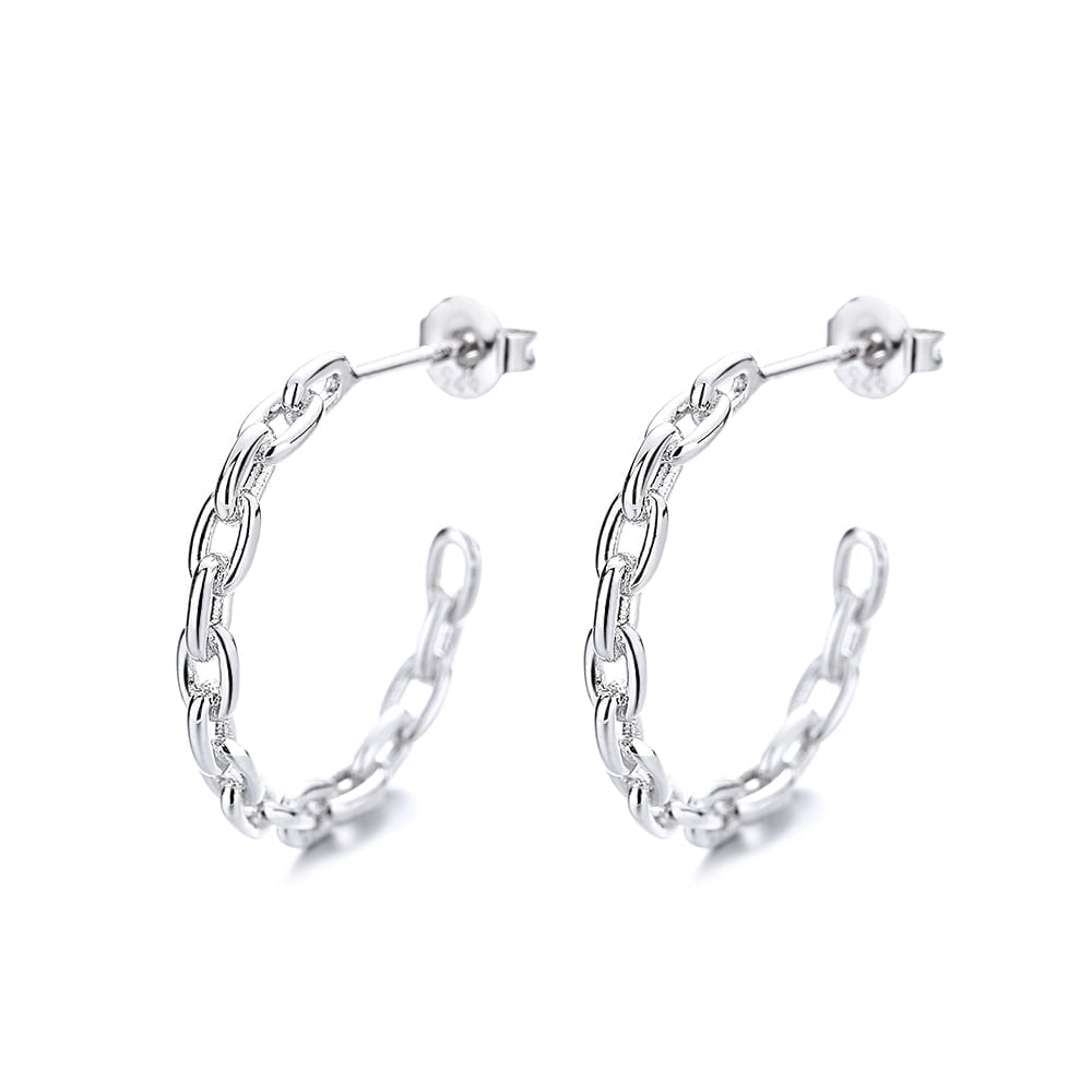 18K White Gold Plated Paper Clip Hoop Earrings - Walmart.com