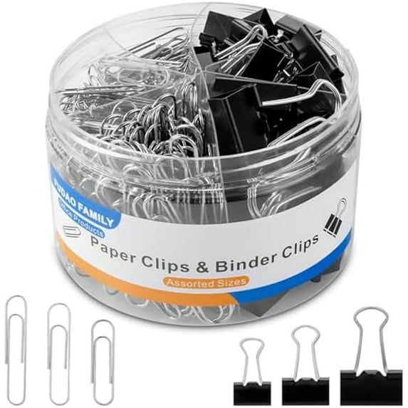 Paper Clips & Binder Clips, 340 PCS Assorted Sizes, Silver & Black ...