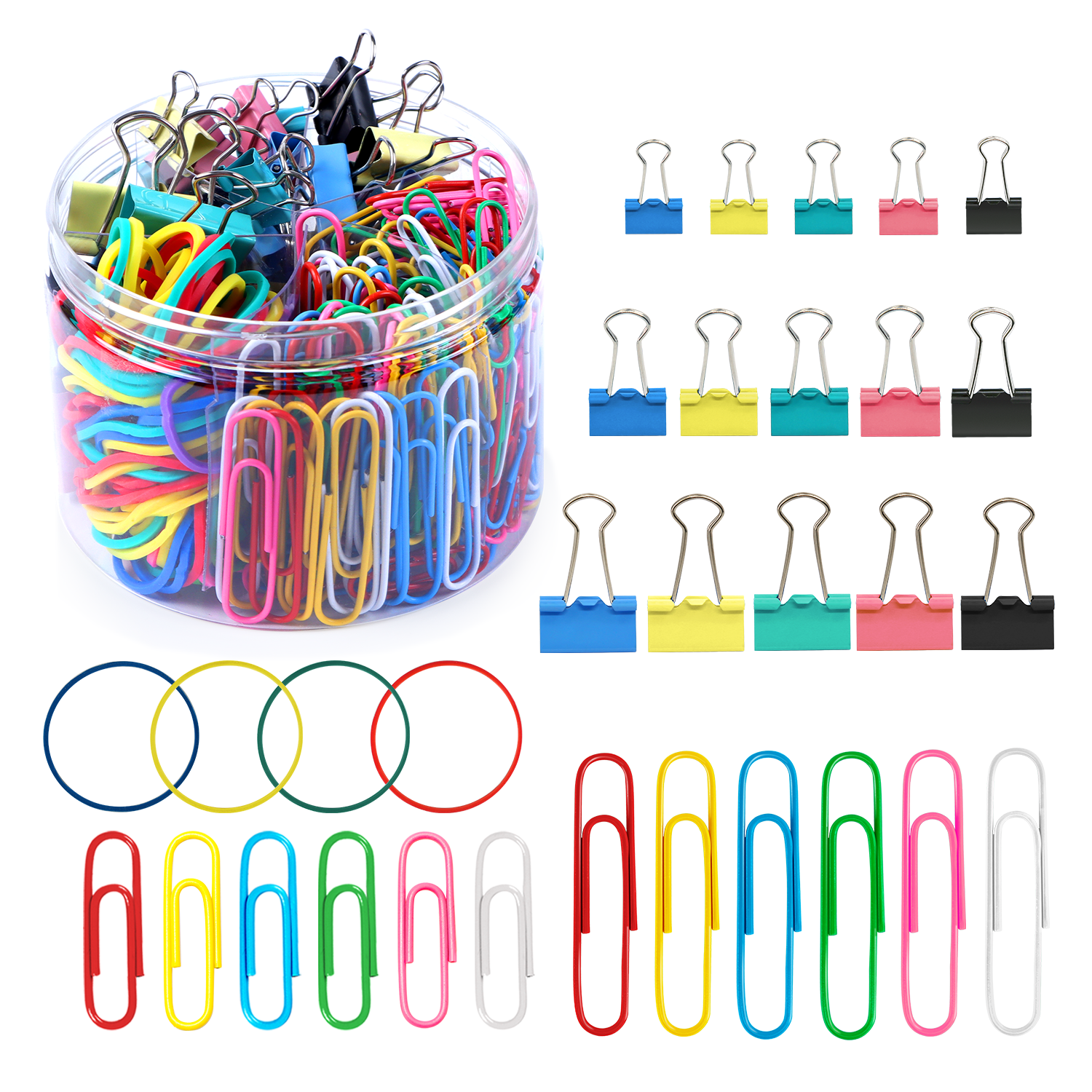 AnutriON Paper Clips and Binder Clips Rubber Bands with Storage Box ...