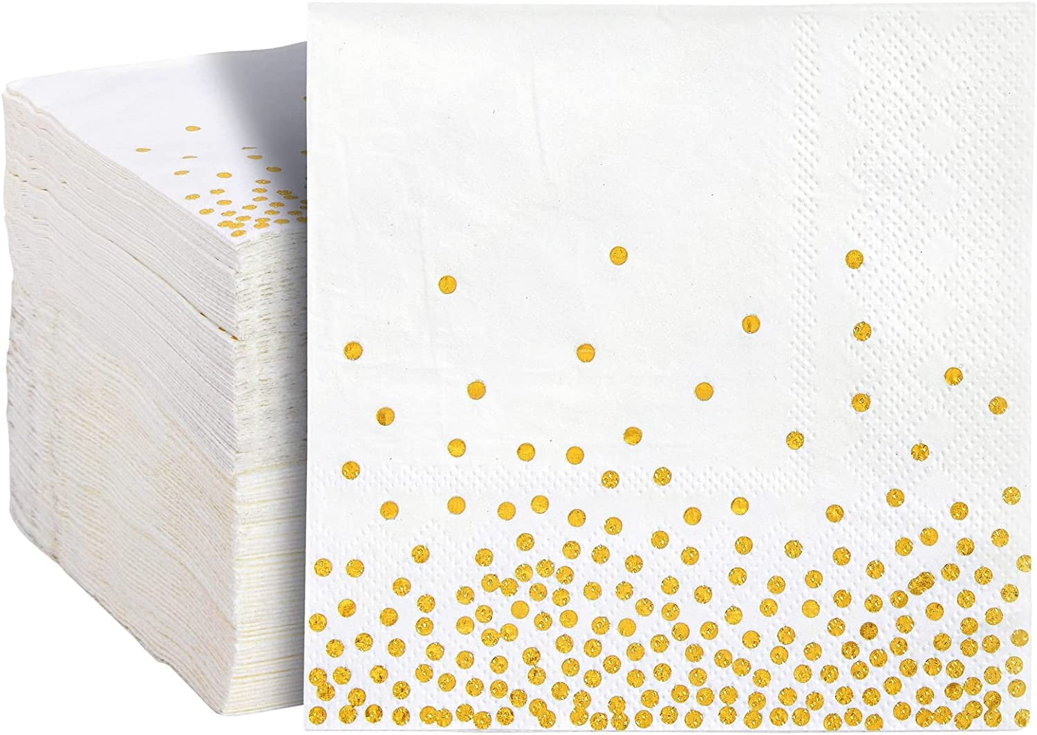 Paper Cocktail Napkins - 100-Pack 5x5 Inch White & Gold Polka Dot ...