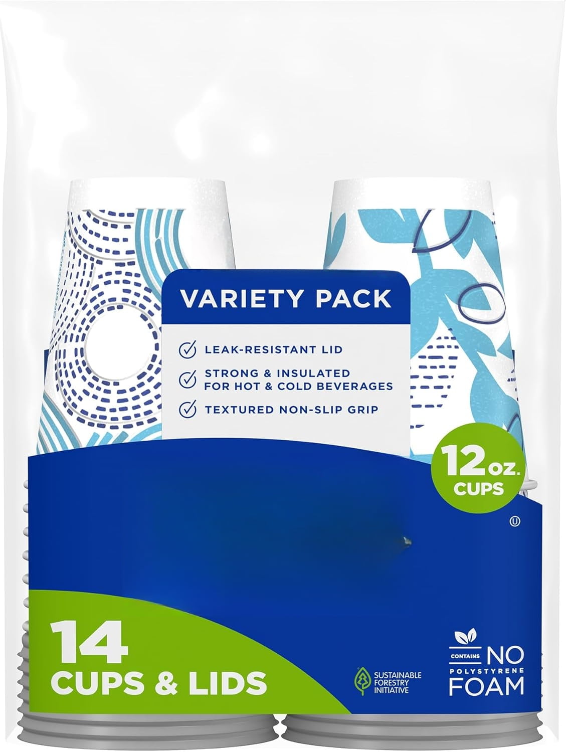 Paper Coffee Cups With Lids, 12 oz, 14 ct, Disposable Insulated Paper ...