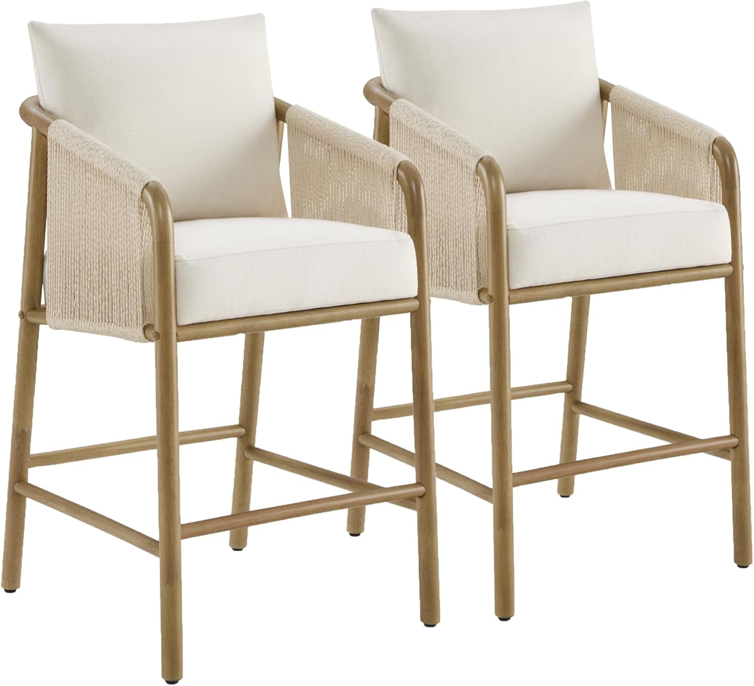 Paper Cord Braid Counter Height Barstools Set of 2, Fabric Upholstered ...