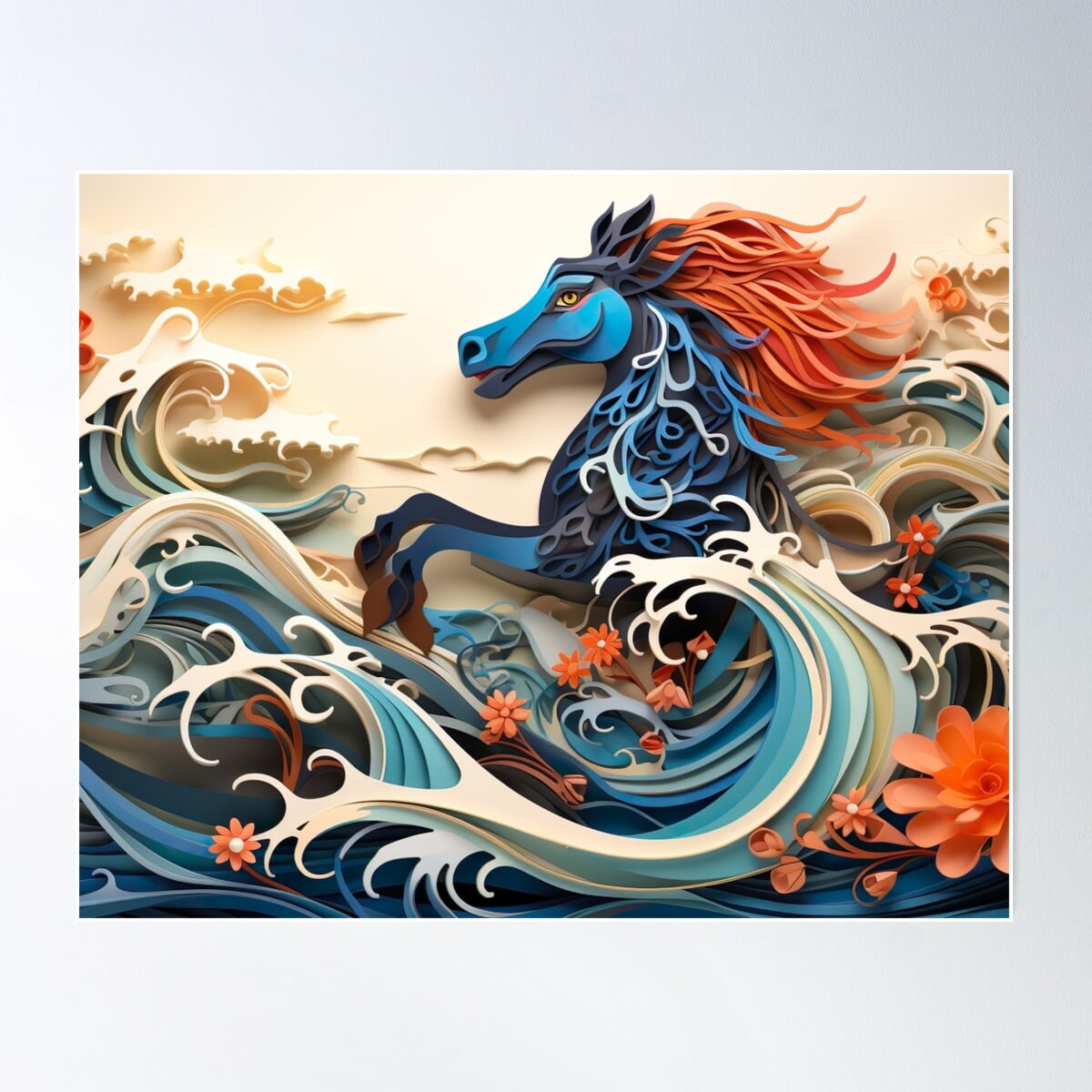 Paper Craft - Water Horse Poster Wall Art, Modern Wall Decor For Living ...