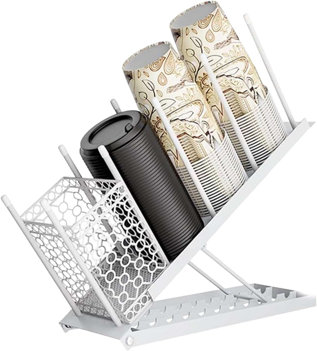 Paper Cup and Lid Holder with Straw Organizer,Adjustable Coffee Cup ...