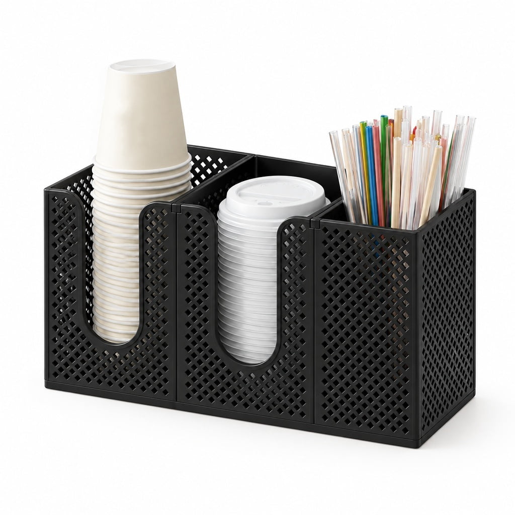 Paper Cup and Lid Holder with Straw Organizer, Wall-Mount Cup & Lid ...