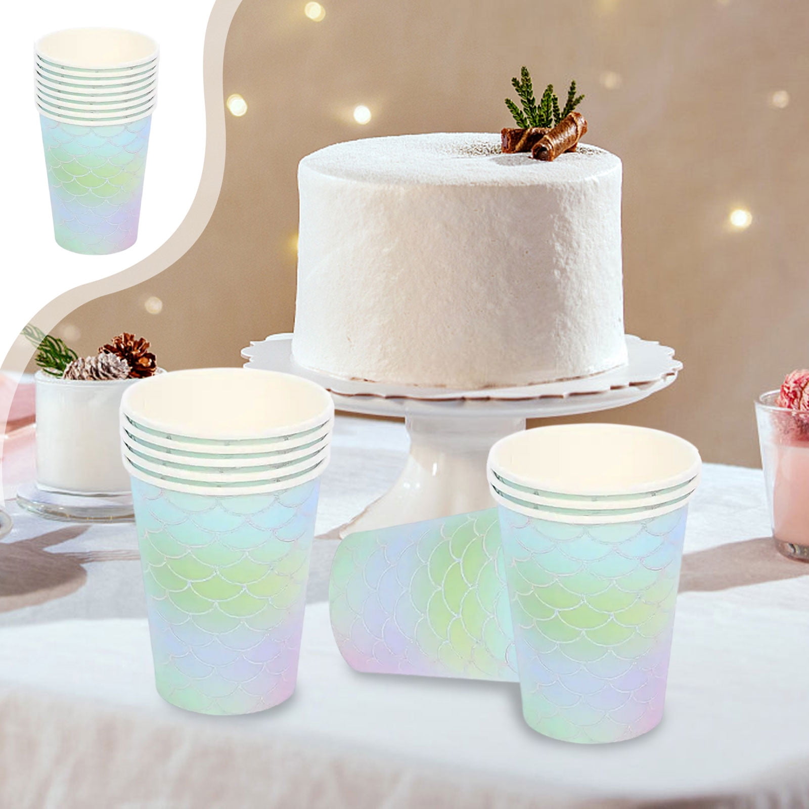 Paper Cups Disposable 8-Pack with Mermaid Scale Design for Party Events ...