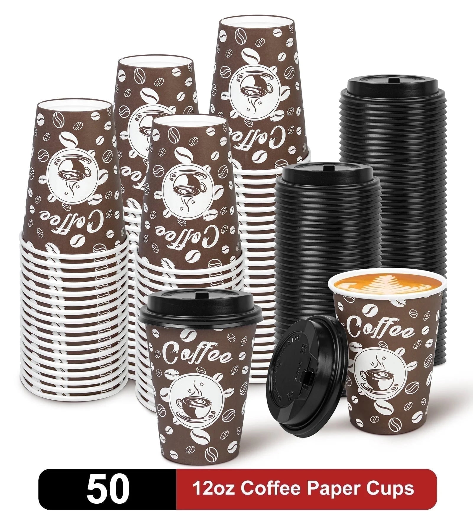 Paper Cups, to Go Hot Cups Disposable Cups with Lids, 12 Oz 50 Count ...