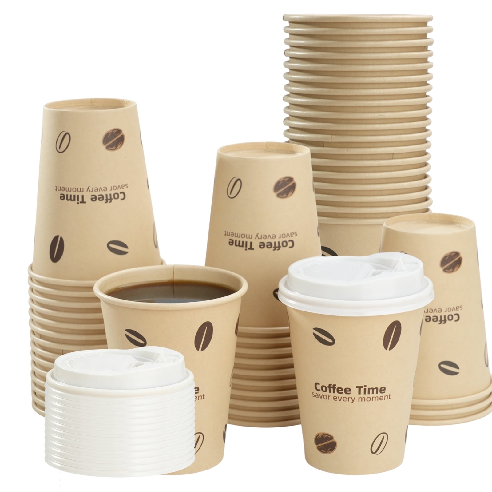 Paper Disposable Hot Cups with Lids, 12 oz To Go Coffee Cups, Coffee ...