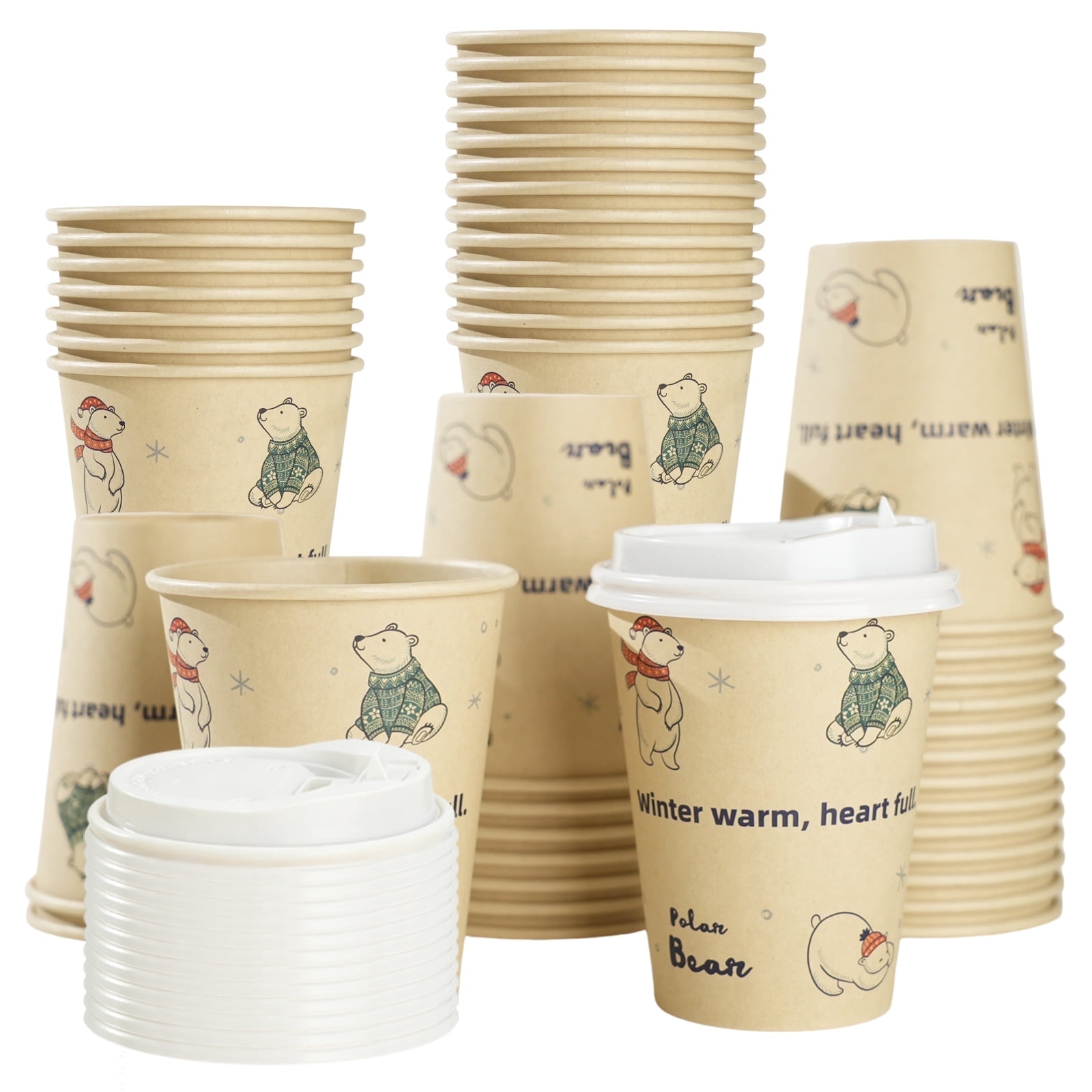 Paper Disposable Hot Cups with Lids, 12 oz To Go Coffee Cups, Cute Bear ...
