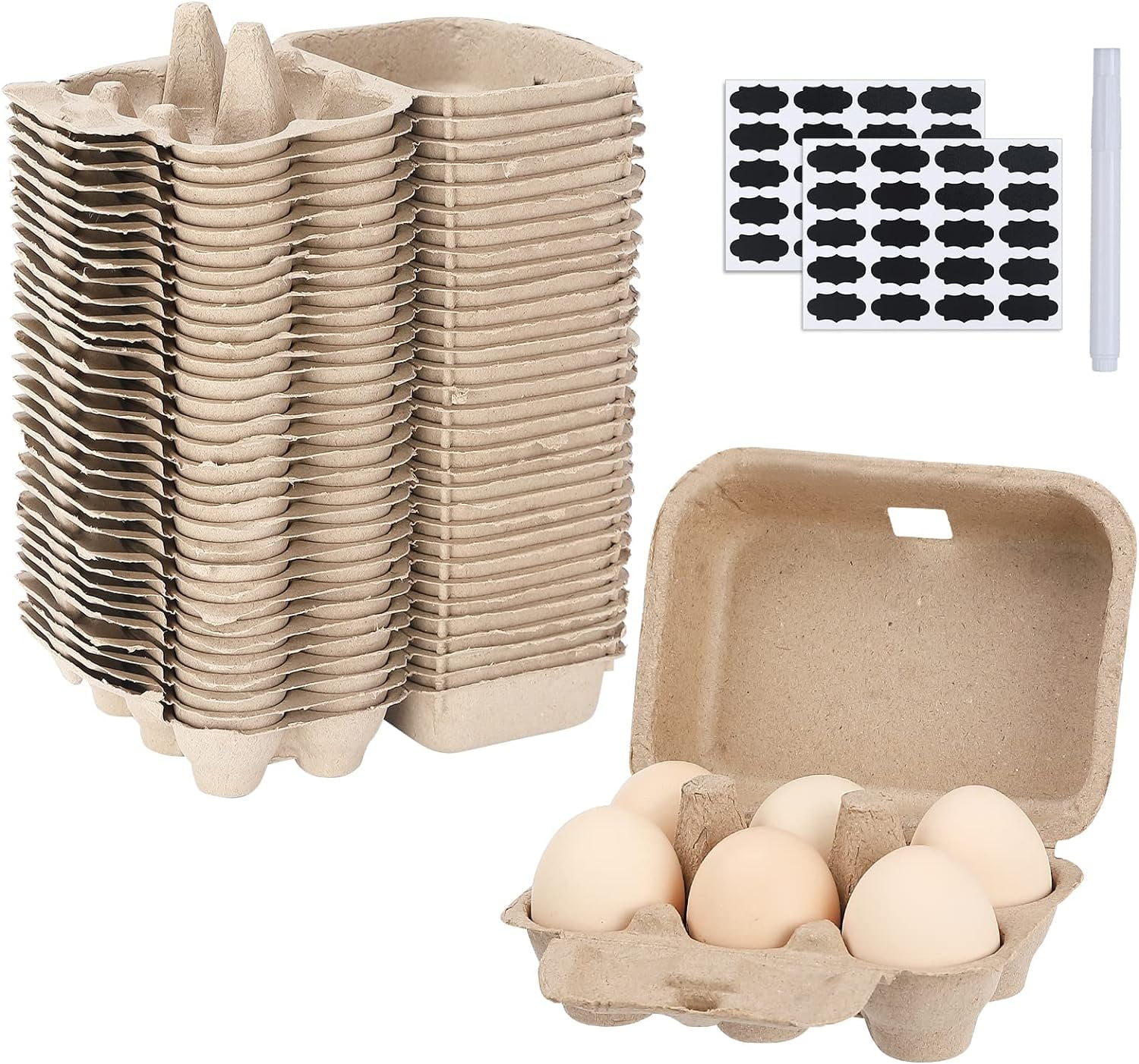 Paper Egg Cartons - 36 Pulp Fiber Half Dozen Egg Storage Containers for ...