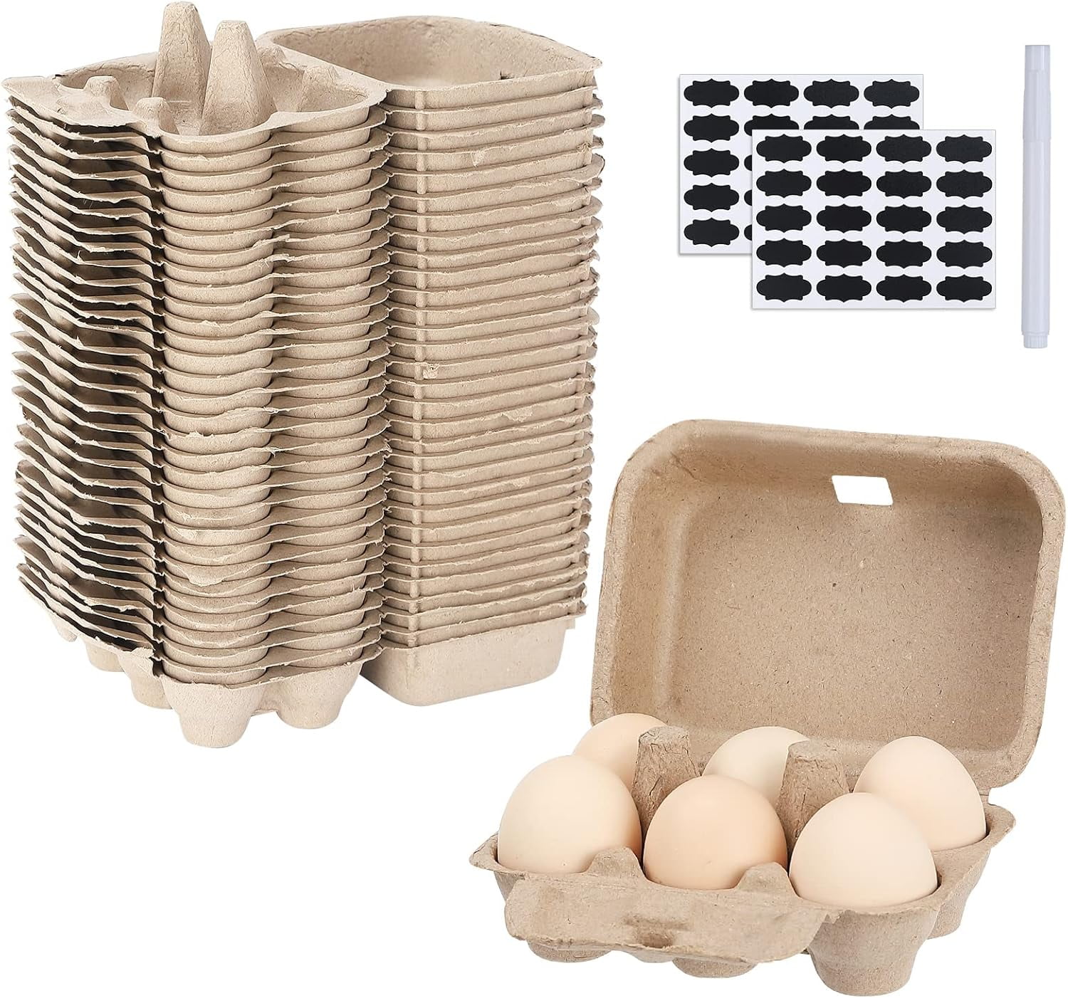 Paper Egg Cartons for Chicken Eggs, 36 Pieces Pulp Fiber Half Dozen Egg ...