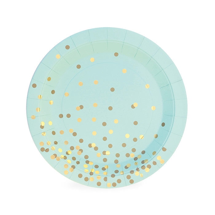 Paper Eskimo Mint Green & Gold Confetti Dessert Plates – 7 Inches, Pack ...
