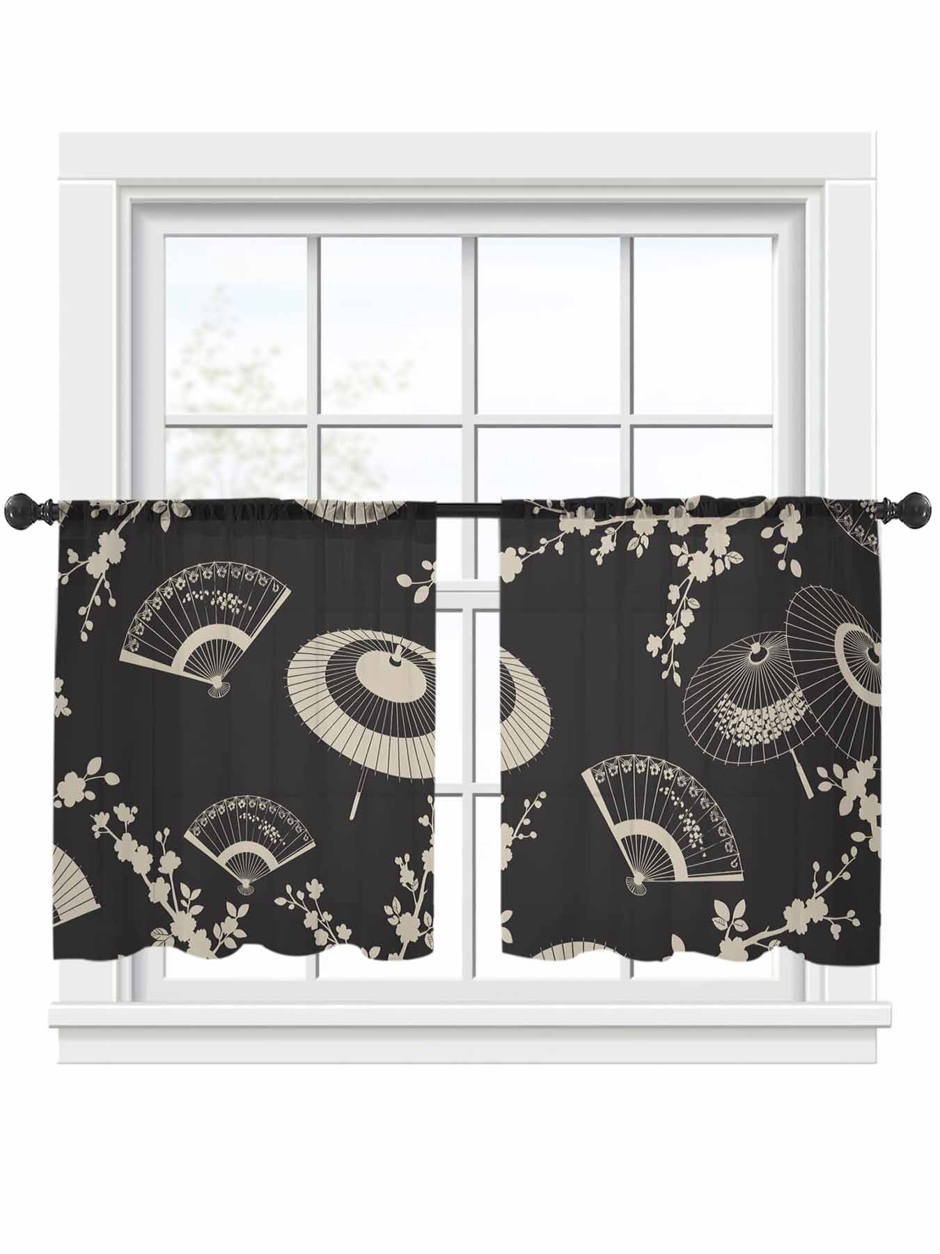 Paper Fan Sheer Curtains 2 Panels Set Cherry Blossom Branch Japanese ...