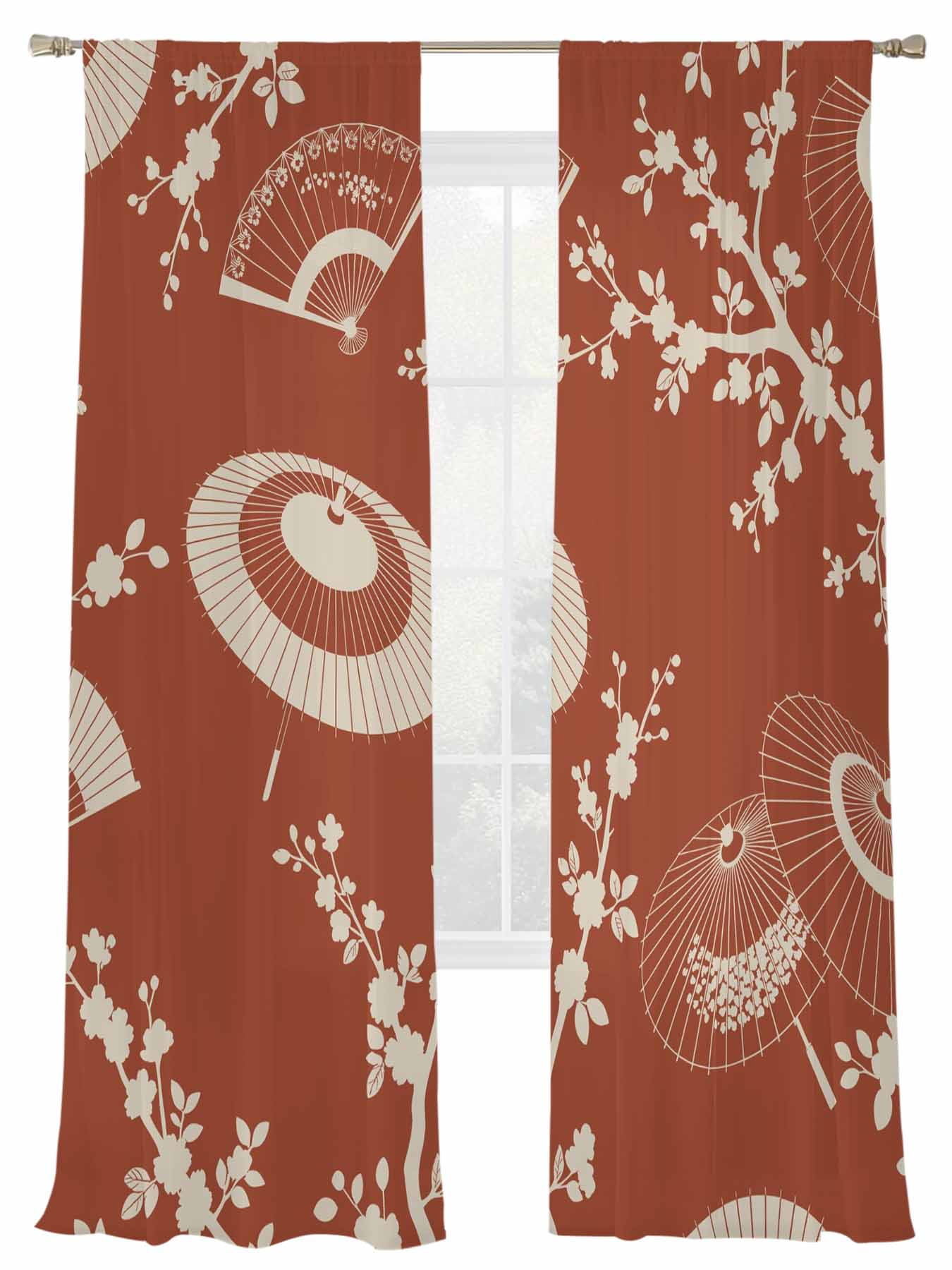 Paper Fan Sheer Curtains 2 Panels Set Cherry Blossom Branch Japanese ...
